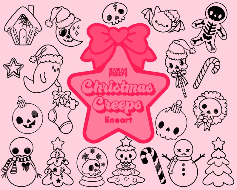Pastel Goth Christmas Printables Lineart Clipart Gothic Christmas Tree ...