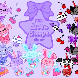 Emo Boba Bat Bubble Tea Angel Emo Bunny Pastel Goth Kawaii Clipart ...