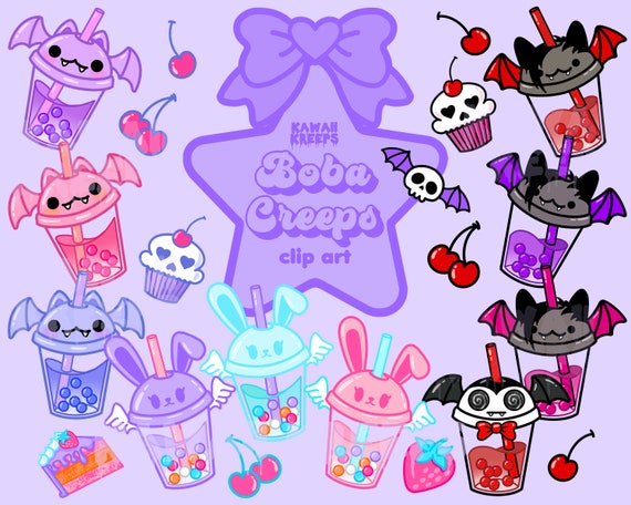 Emo Boba Bat Bubble Tea Angel Emo Bunny Pastel Goth Kawaii - Etsy