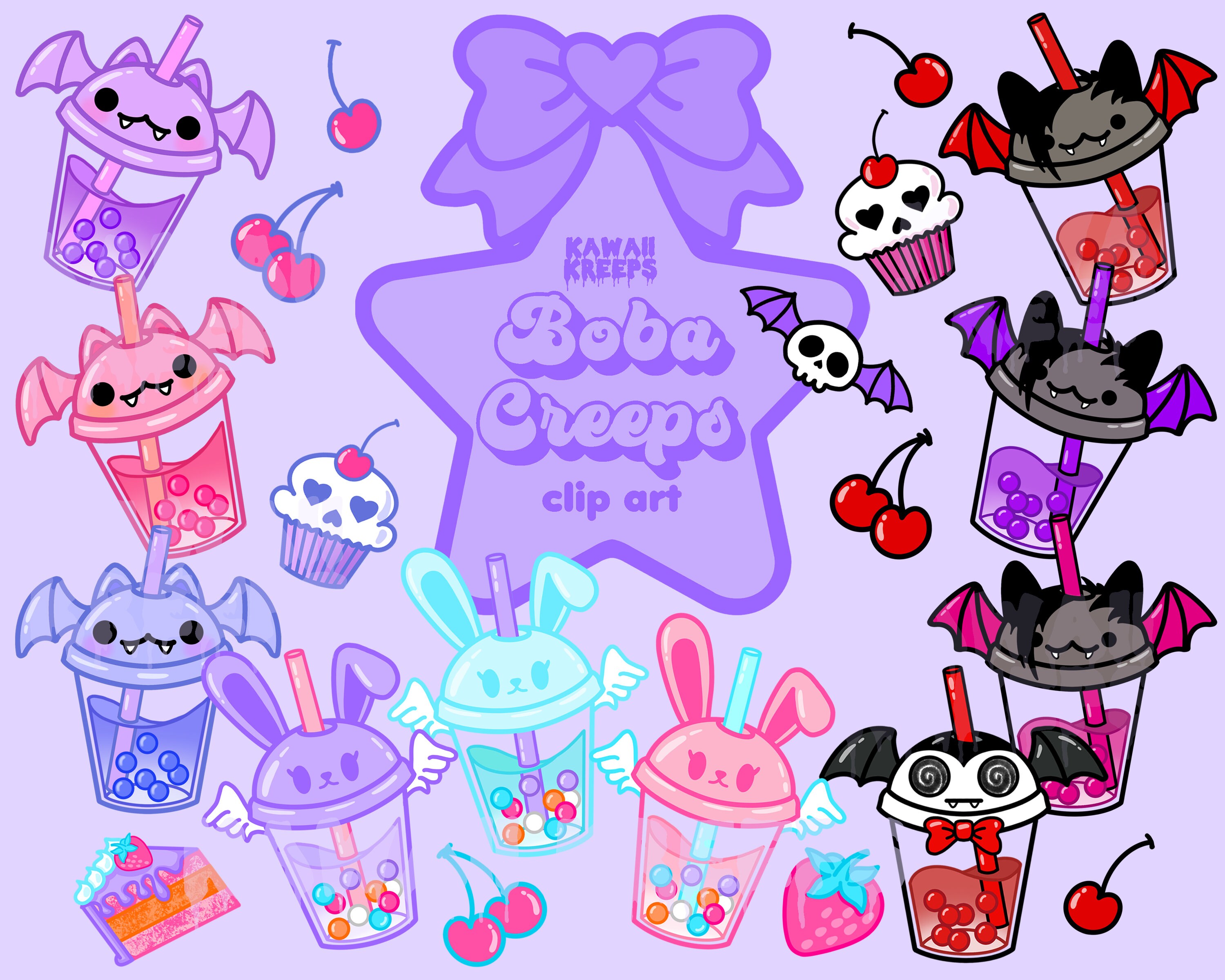 Emo Boba Bat Bubble Tea Angel Emo Bunny Pastel Goth Kawaii - Etsy
