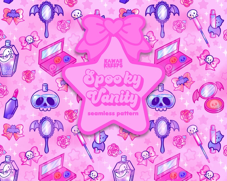 Pastel Goth Makeup Cosmetics Vanity Seamless Pattern Halloween Gothic ...