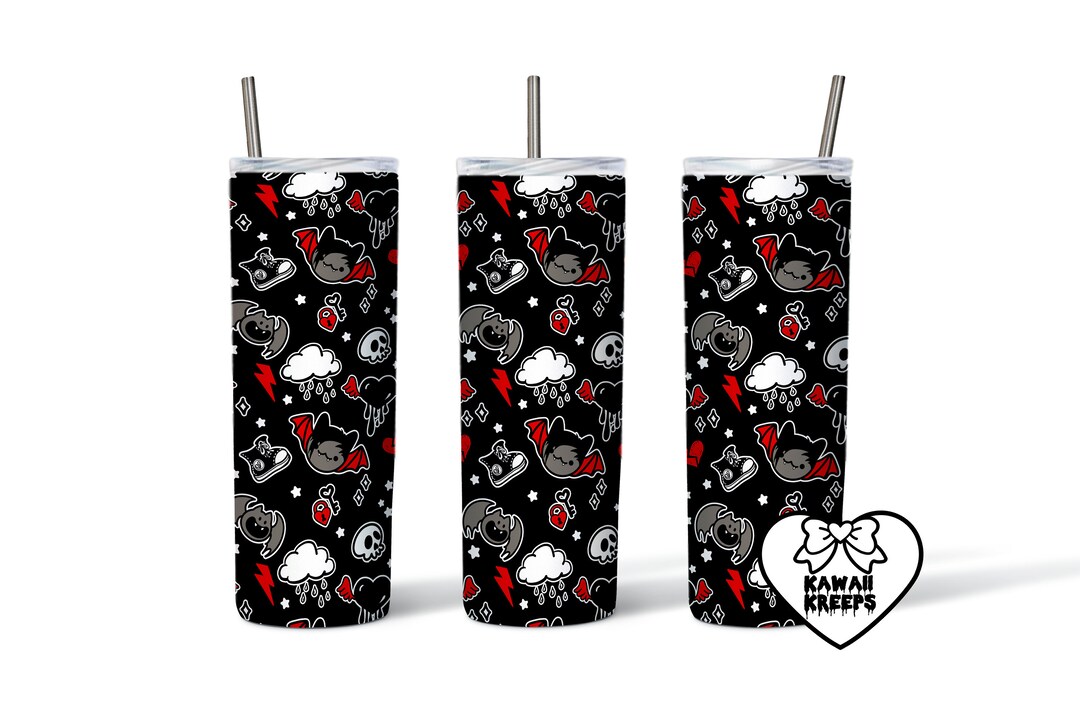 Pastel Goth Emo Bat 20 Oz Skinny Tumbler Sublimation Design Straight ...