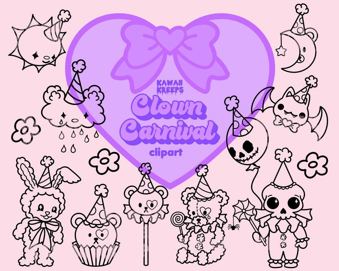 Clowncore Pastel Goth Clipart Lineart Kawaii Clowns Carnival Circus ...