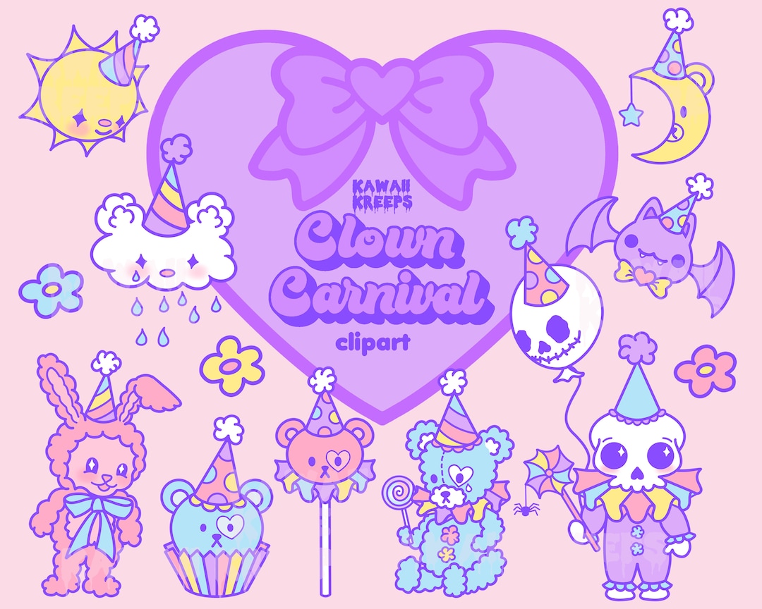 Clowncore Pastel Goth Clipart Digital Stickers Kawaii Clowns Carnival ...