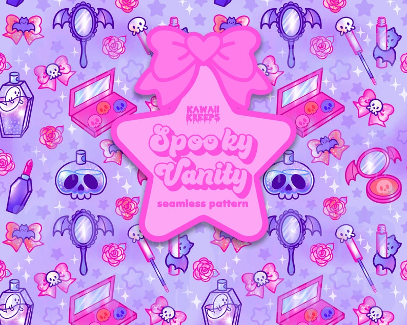 Pastel Goth Makeup Cosmetics Vanity Seamless Pattern Halloween Gothic ...