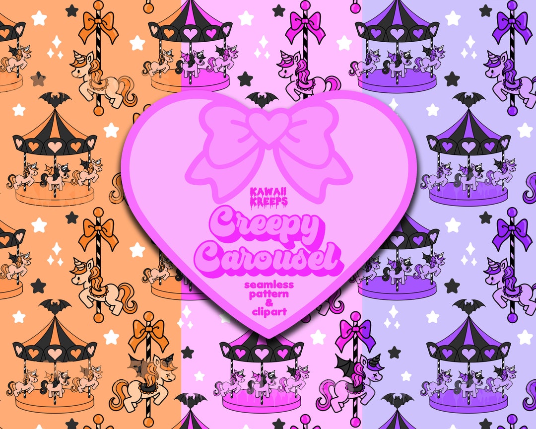 Pastel Goth Creepy Carousel Pony Clipart Seamless Pattern (digital ...