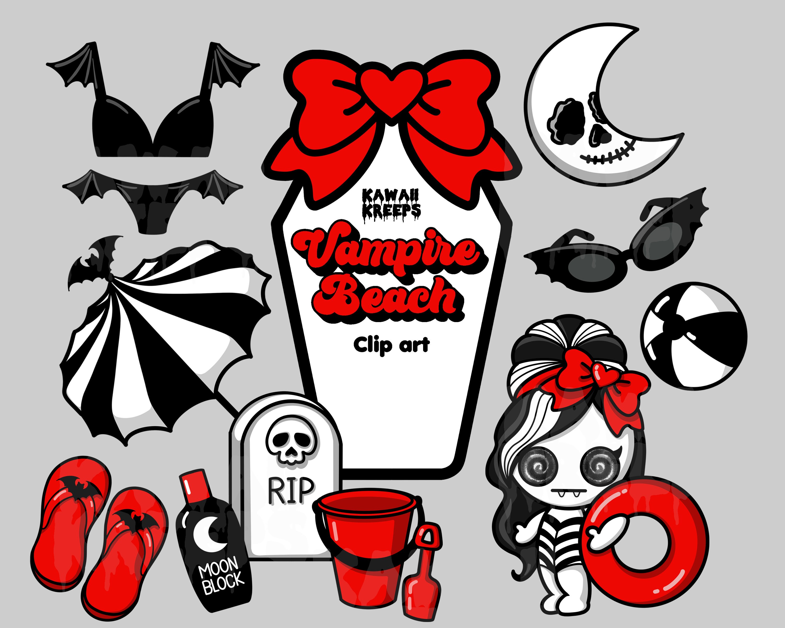 Goth Beach Vampire Summer Clipart Pastel Goth Kawaii Spooky Gothic - Etsy