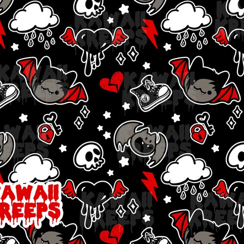 Kawaii Emo Bat Scene Kid Alt Aesthetic Goth Digital Seamless - Etsy