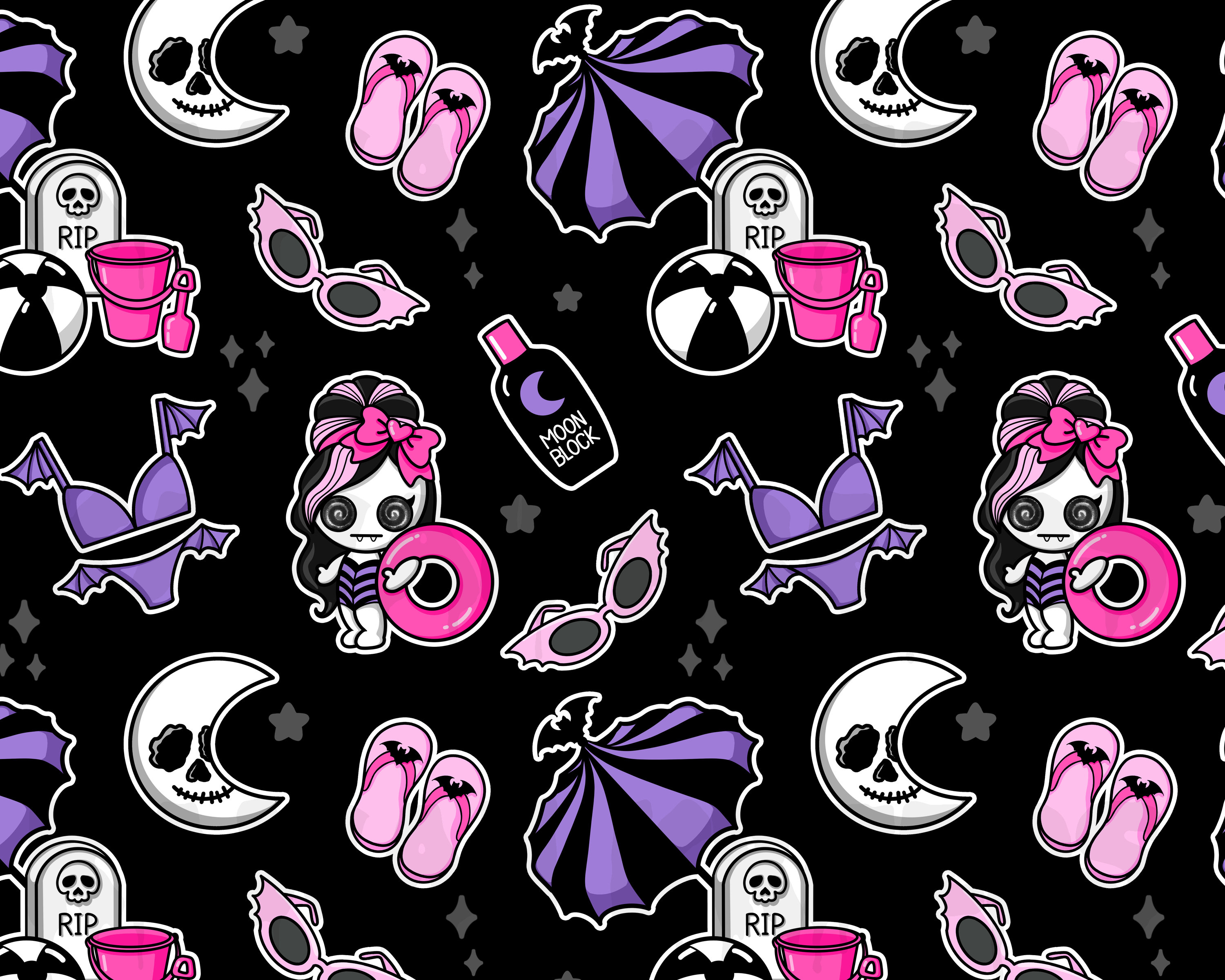 Pastel Goth Beach Vampire Summer Seamless Pattern Digital Paper Pastel ...