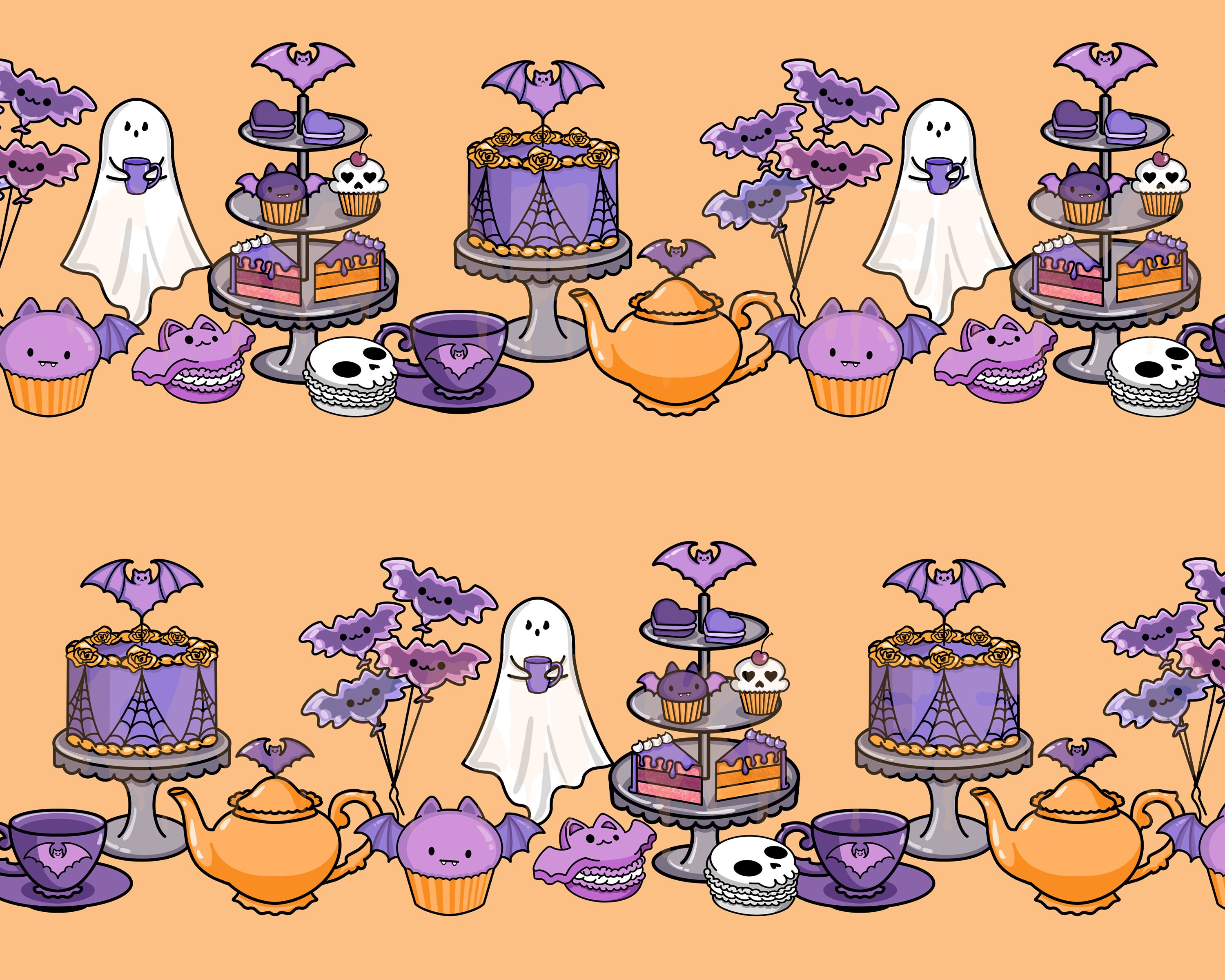 Pastel Goth Halloween Tea Party Seamless Pattern digital Bakery Gothic ...