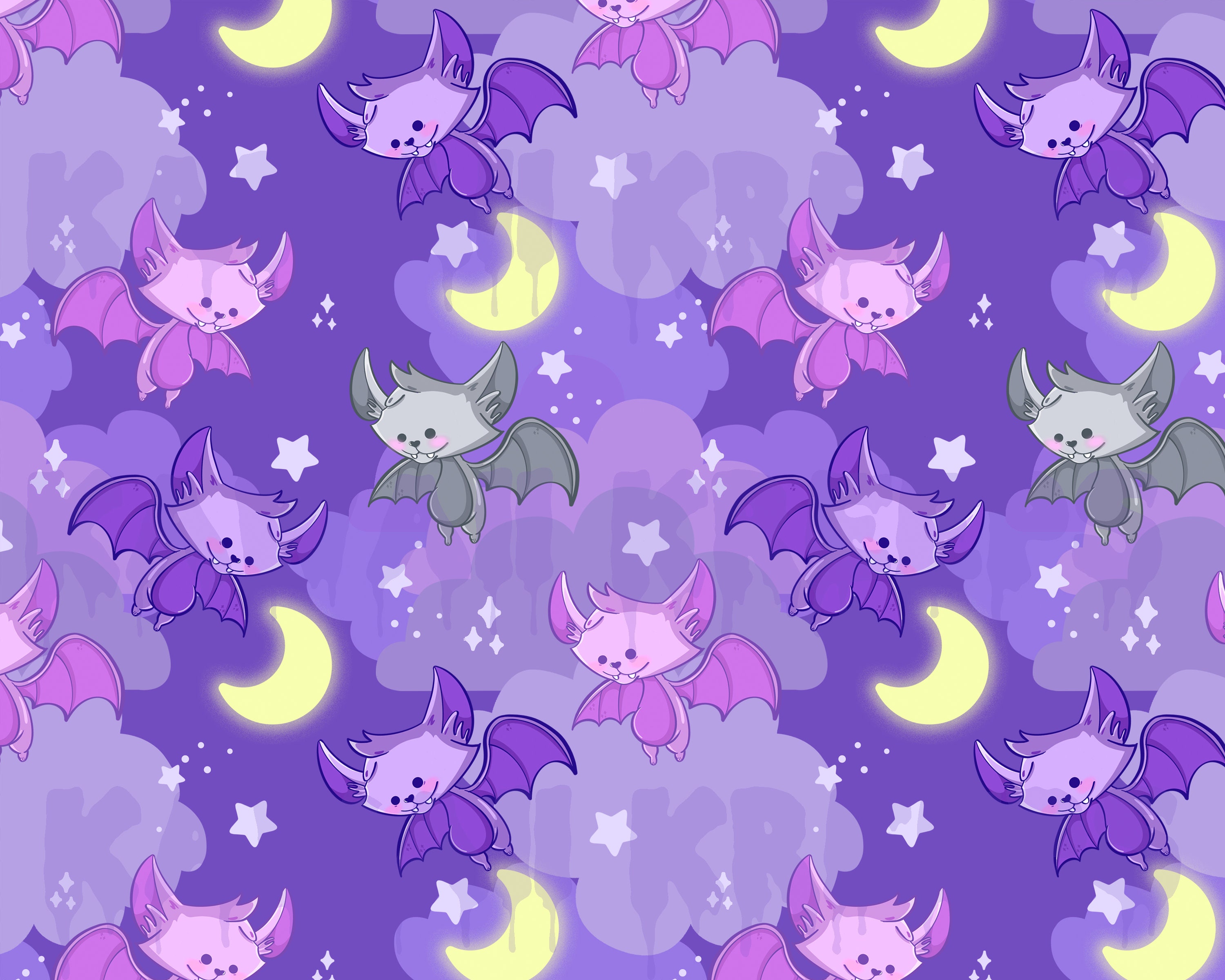 Pastel Goth Bat Halloween Digital Paper Seamless Pattern Purple ...