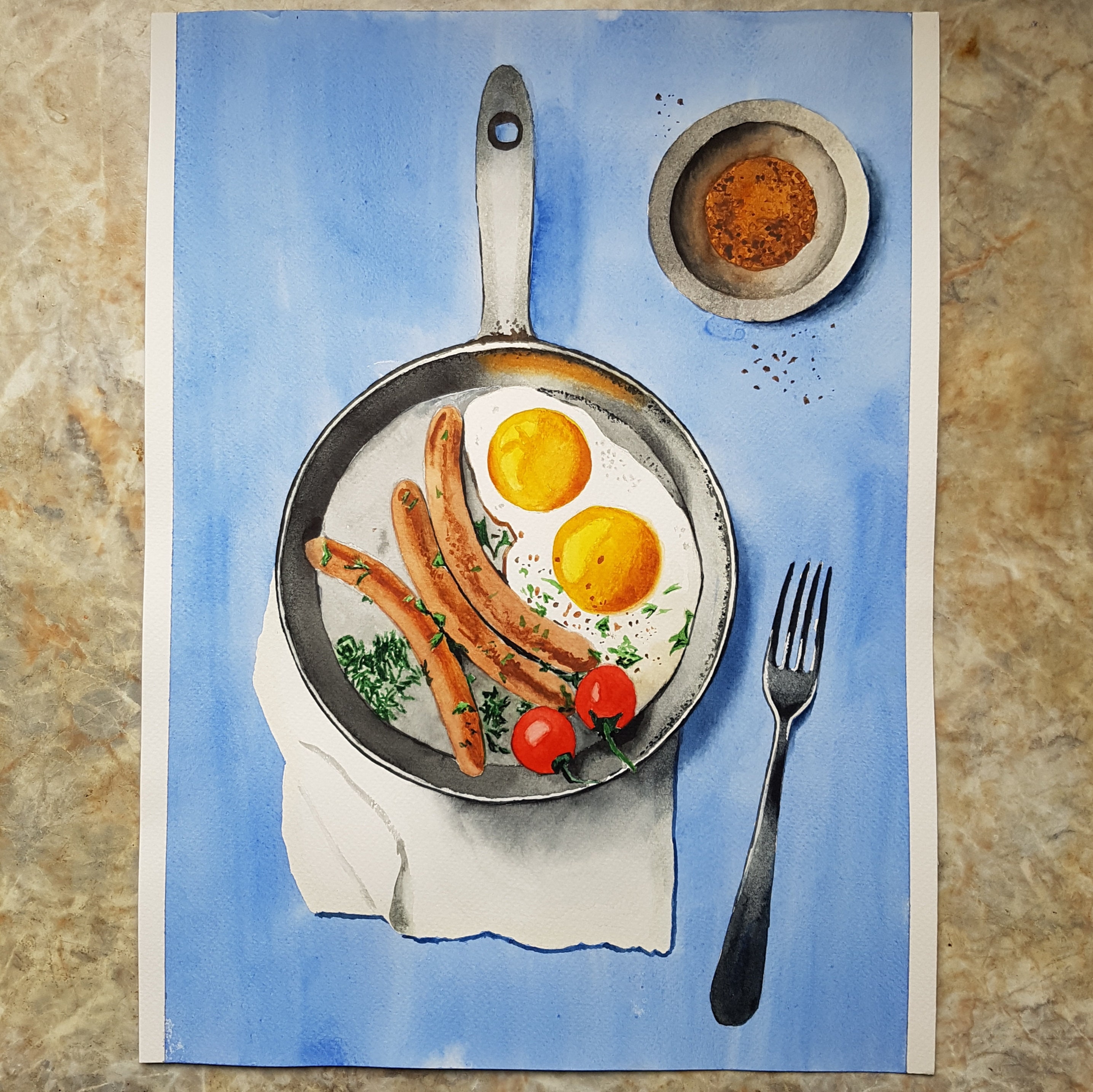 Breakfast Art Original Watercolor Painting Food Art Kitchen | Etsy