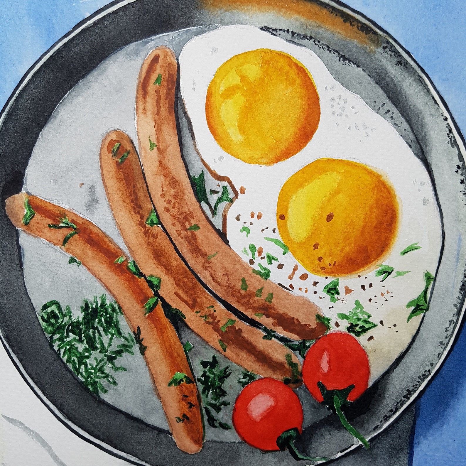 Breakfast Art Original Watercolor Painting Food Art Kitchen | Etsy