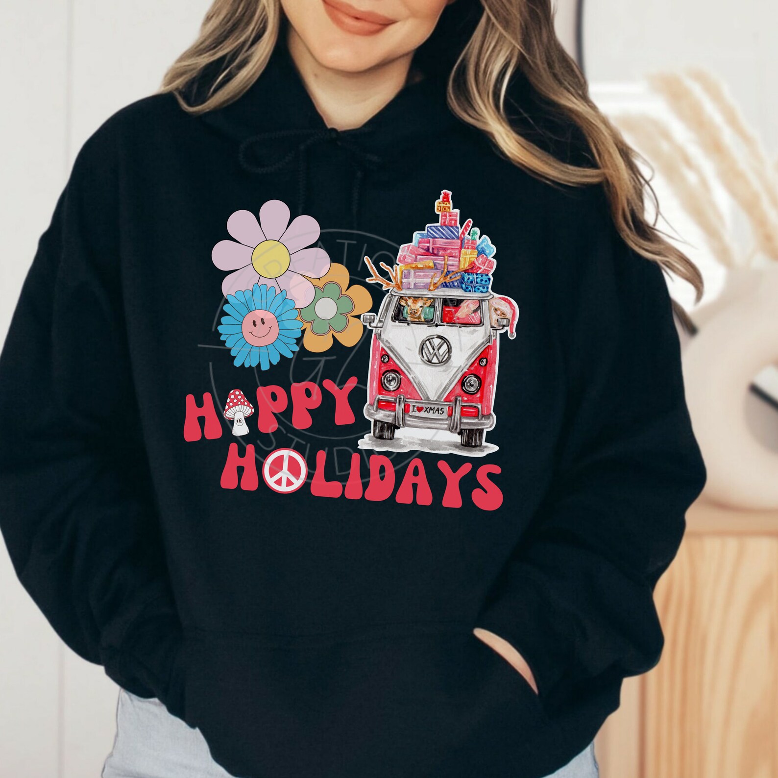 Retro Christmas PNG, Hippy Christmas PNG, Hippie Christmas PNG, Merry ...