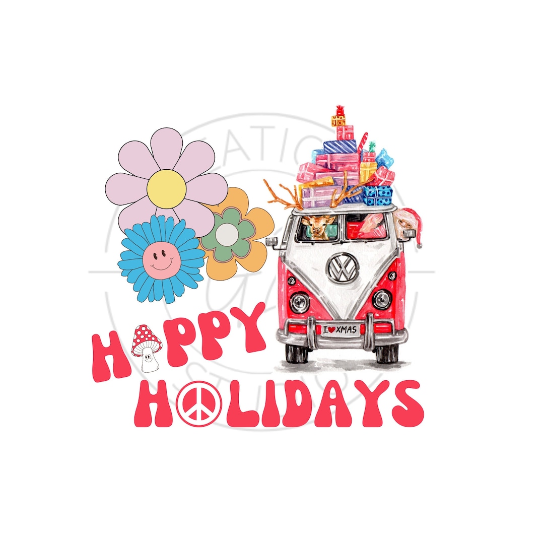 Retro Christmas PNG, Hippy Christmas PNG, Hippie Christmas PNG, Merry ...