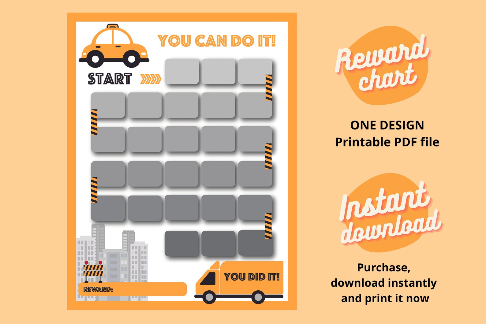 Car Reward Chart for Kids Printable - Daily Chore Chart - Cute Toddler ...