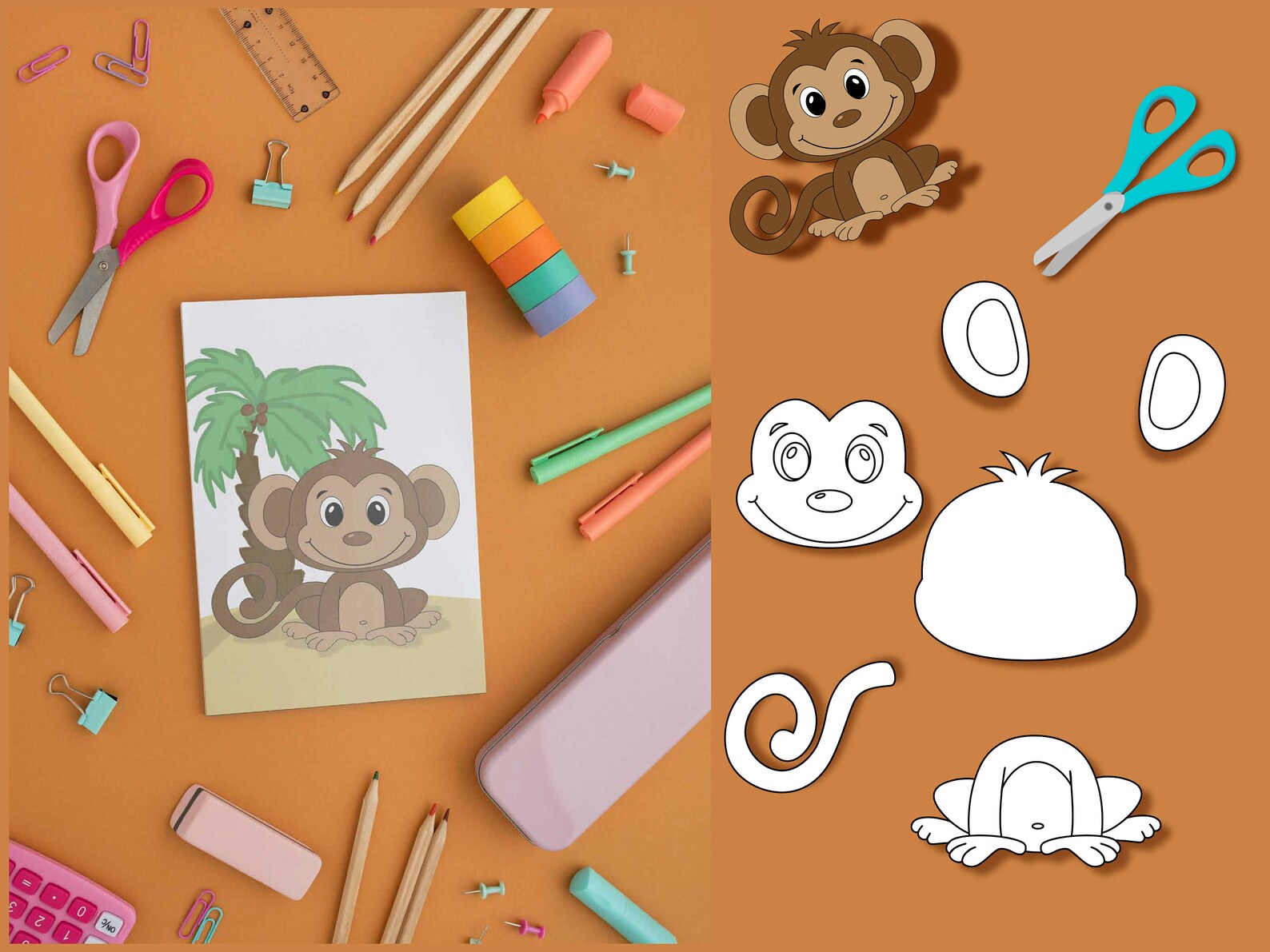 Monkey Printable Craft, Indoor Preschool Activity, Kids Cut and Glue ...