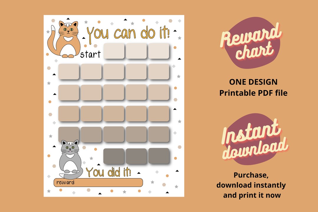 Cat Reward Chart for Kids Printable Reward Chart Cute Toddler Reward ...
