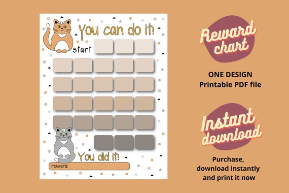 Cat Reward Chart for Kids Printable Reward Chart Cute | Etsy
