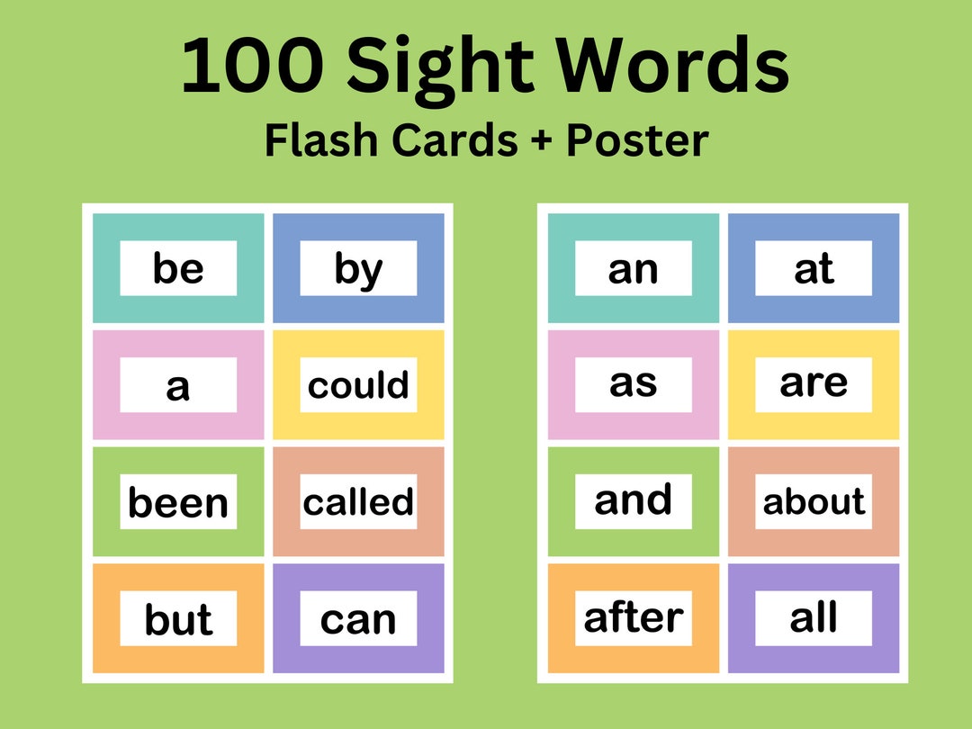 100 Sight Words Flash Cards + Banner, High Frequency Words, Learn to ...
