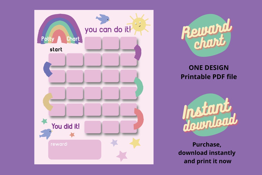 Rainbow Potty Training Chart for Kids Printable - Reward Chart - Cute ...