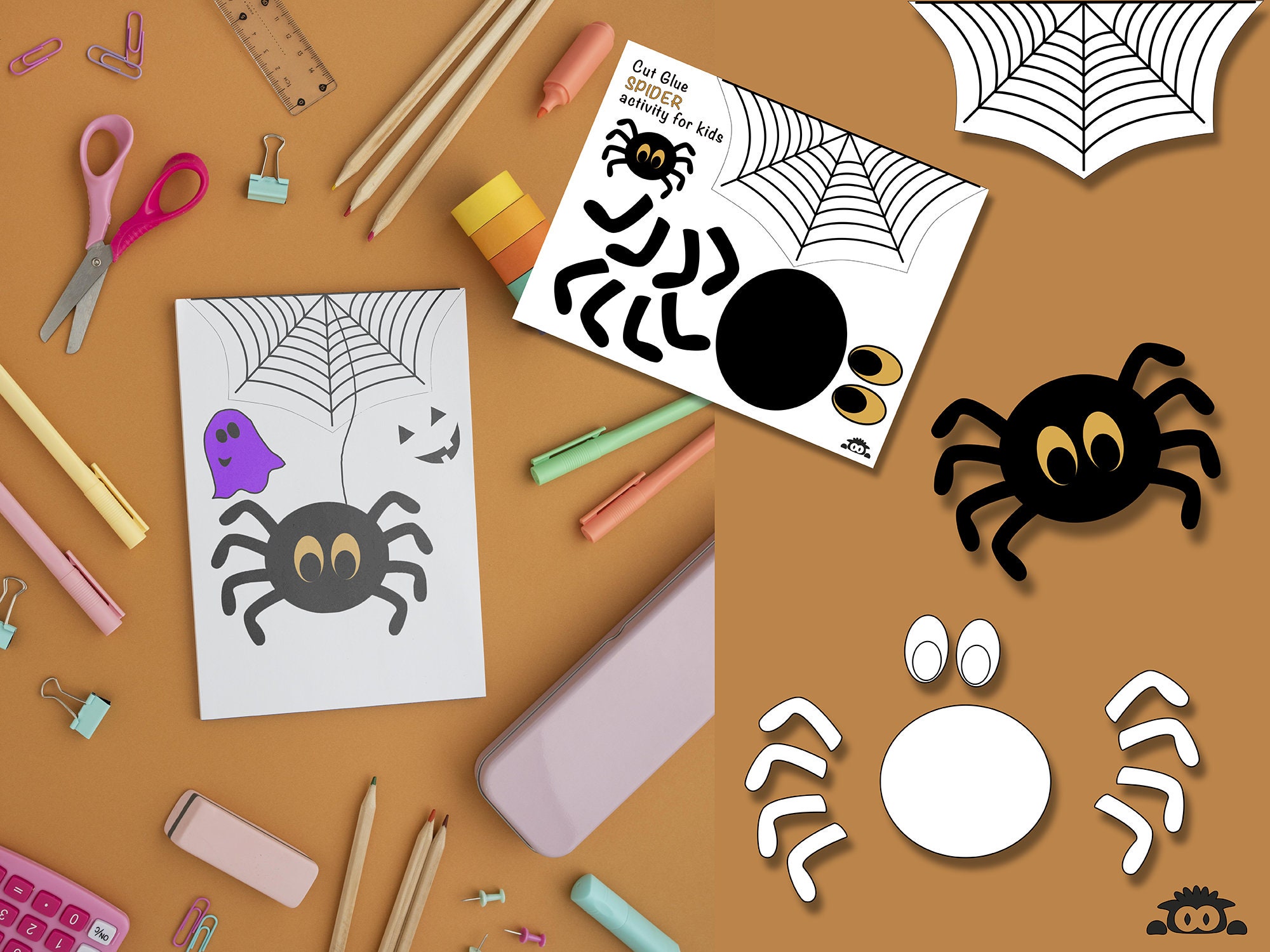 Spider Printable Craft, Halloween Craft, Preschool Activity, Kids Cut ...