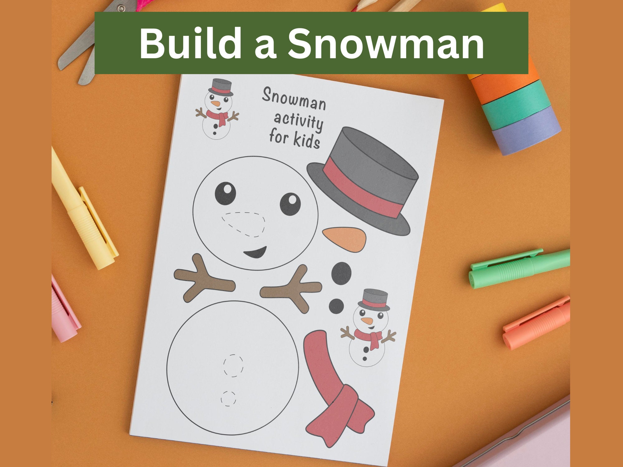 Snowman Printable Craft, Christmas Activity, Kids Cut and Glue Activity ...