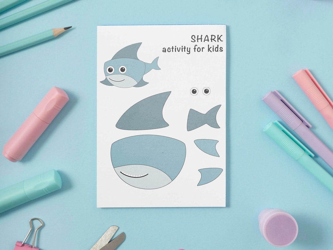 Shark Printable Craft, Indoor Preschool Activity, Kids Cut and Glue ...