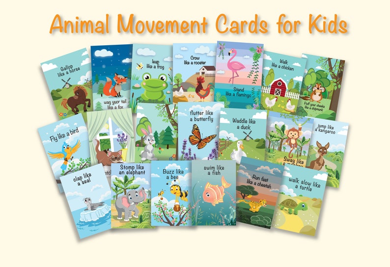 20 Animal Movement Cards for Kids. Animal Themed Printable - Etsy