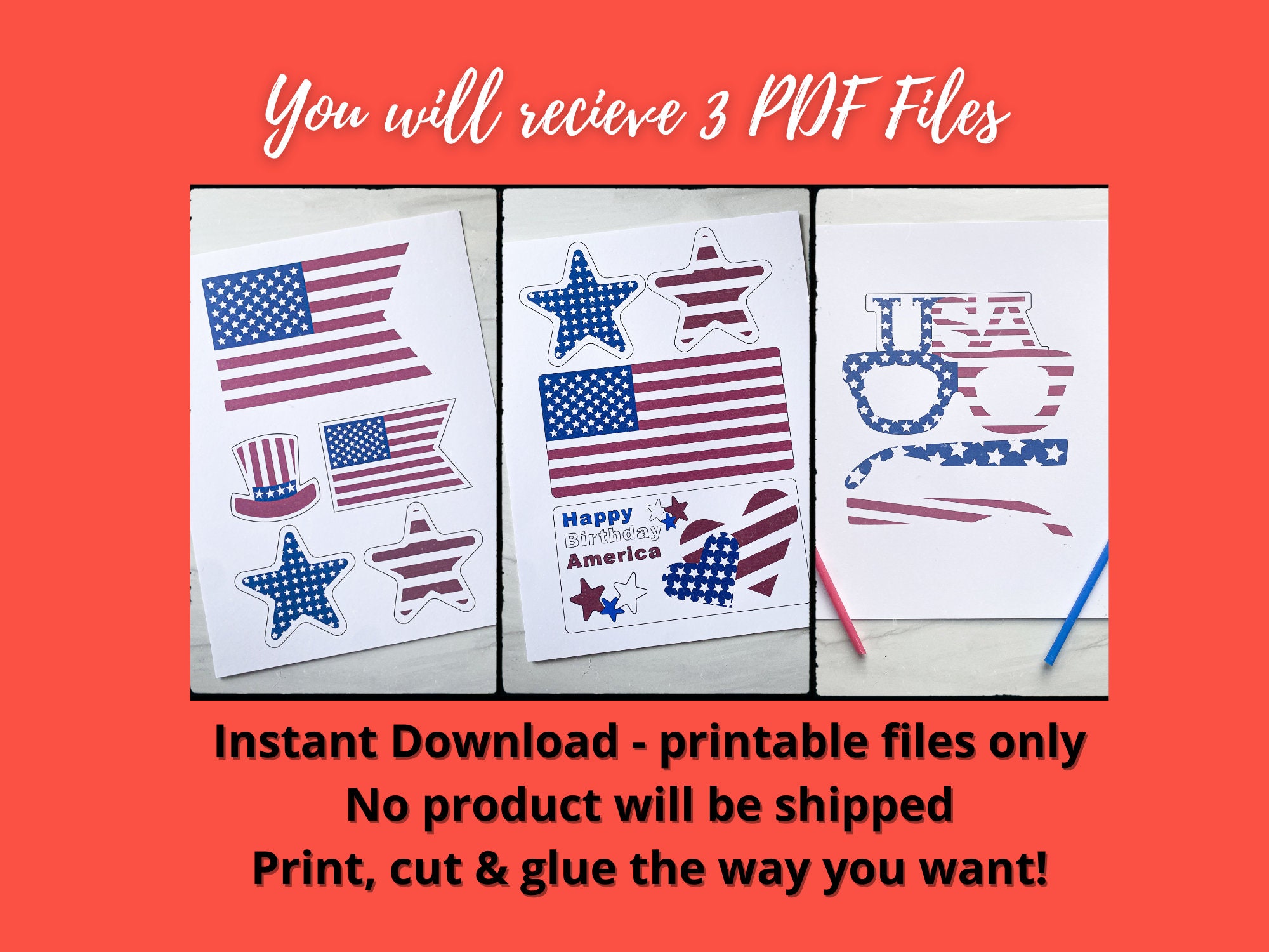 4th of July Decor Printables, American Flag Party Supply, 4th of July ...