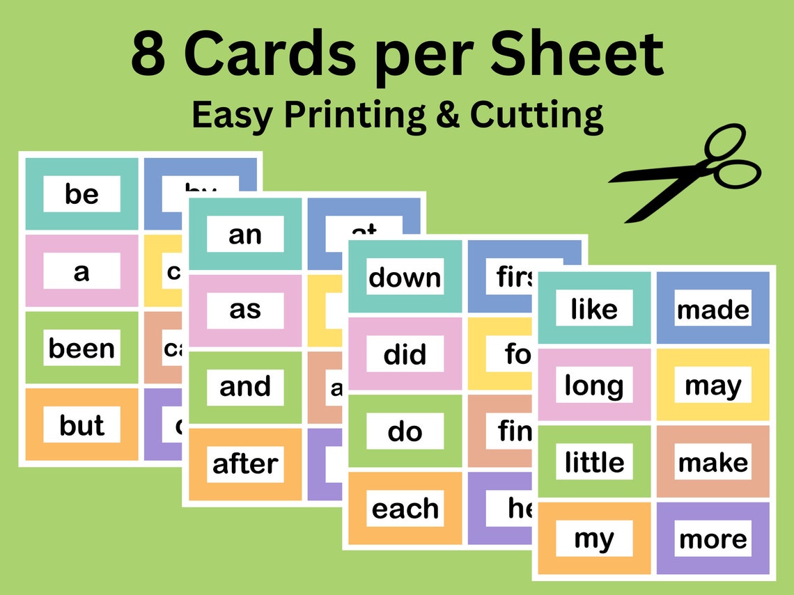 100 Sight Words Flash Cards + Banner, High Frequency Words, Learn to ...