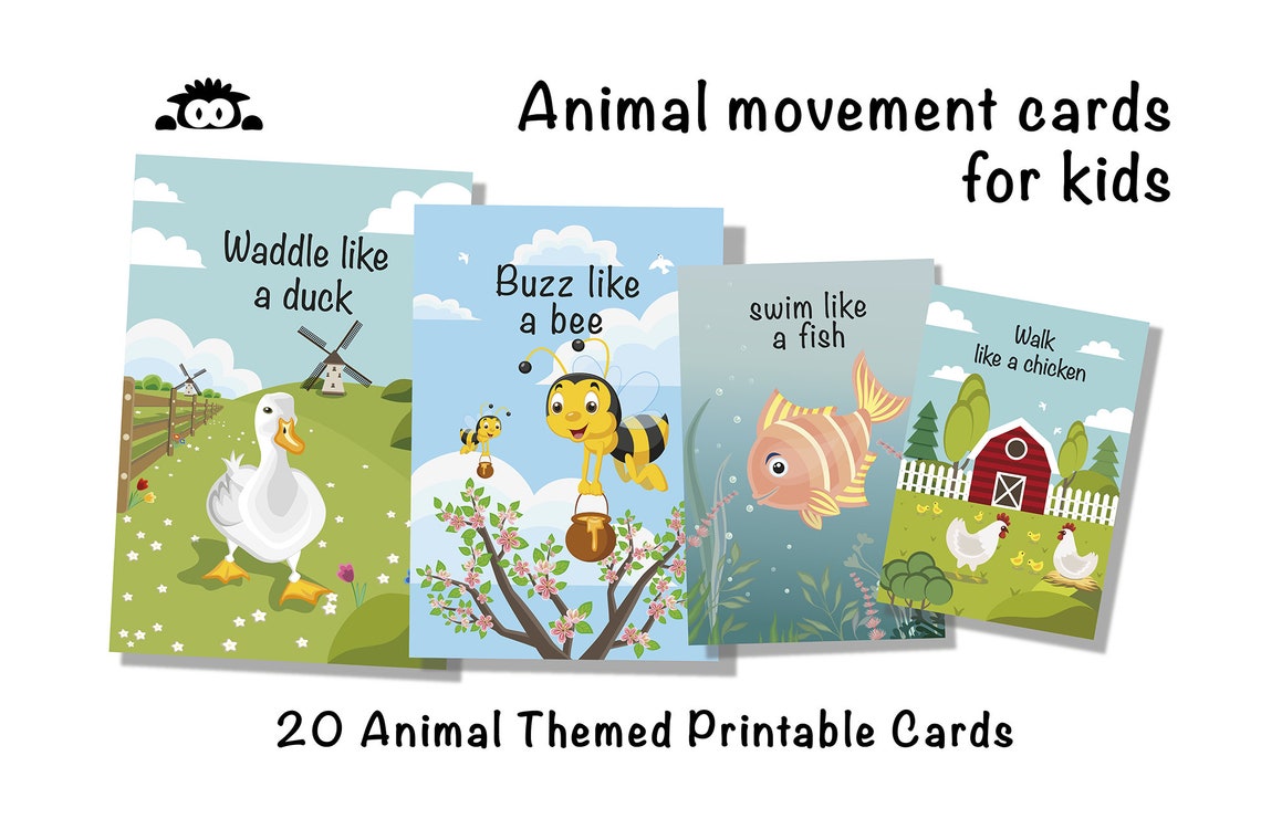 20 Animal Movement Cards for Kids. Animal Themed Printable Brain Break ...