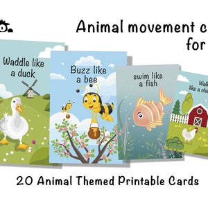 20 Animal Movement Cards for Kids. Animal Themed Printable Brain Break ...