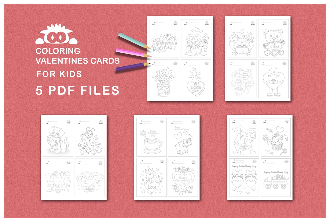 20 Valentine's Day Coloring Cards for Kids - Adorable Digital Download ...