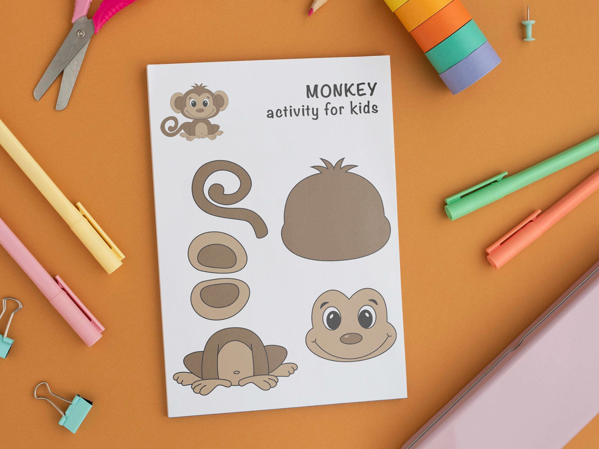 Monkey Printable Craft, Indoor Preschool Activity, Kids Cut and Glue ...