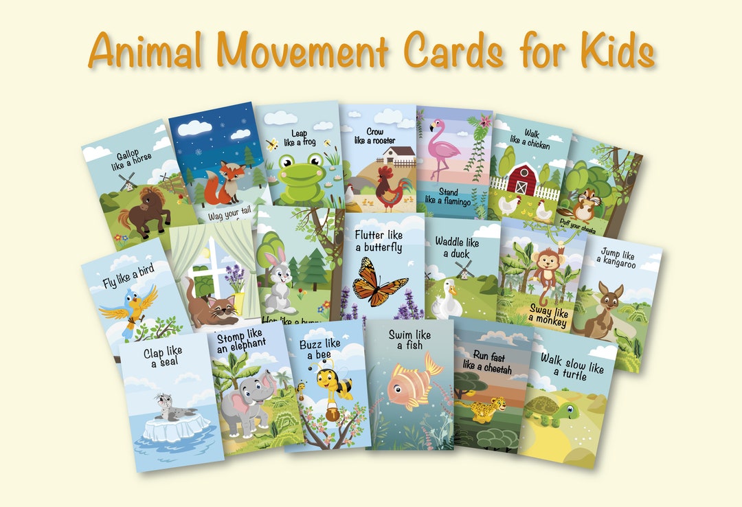 20 Animal Movement Cards for Kids. Animal Themed Printable Brain Break ...