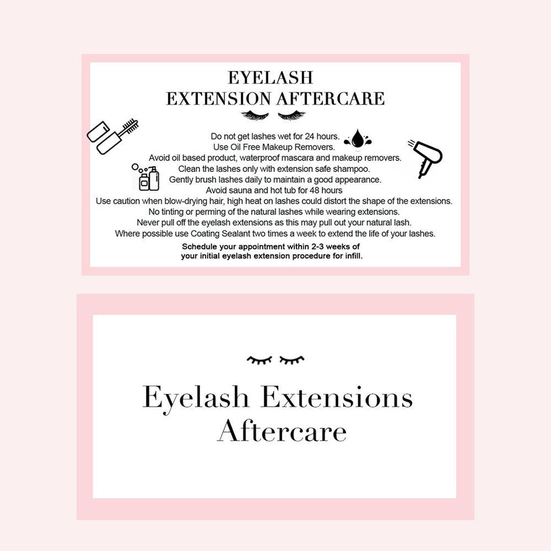 Eyelash Extension Aftercare Card Extensions Technician - Etsy