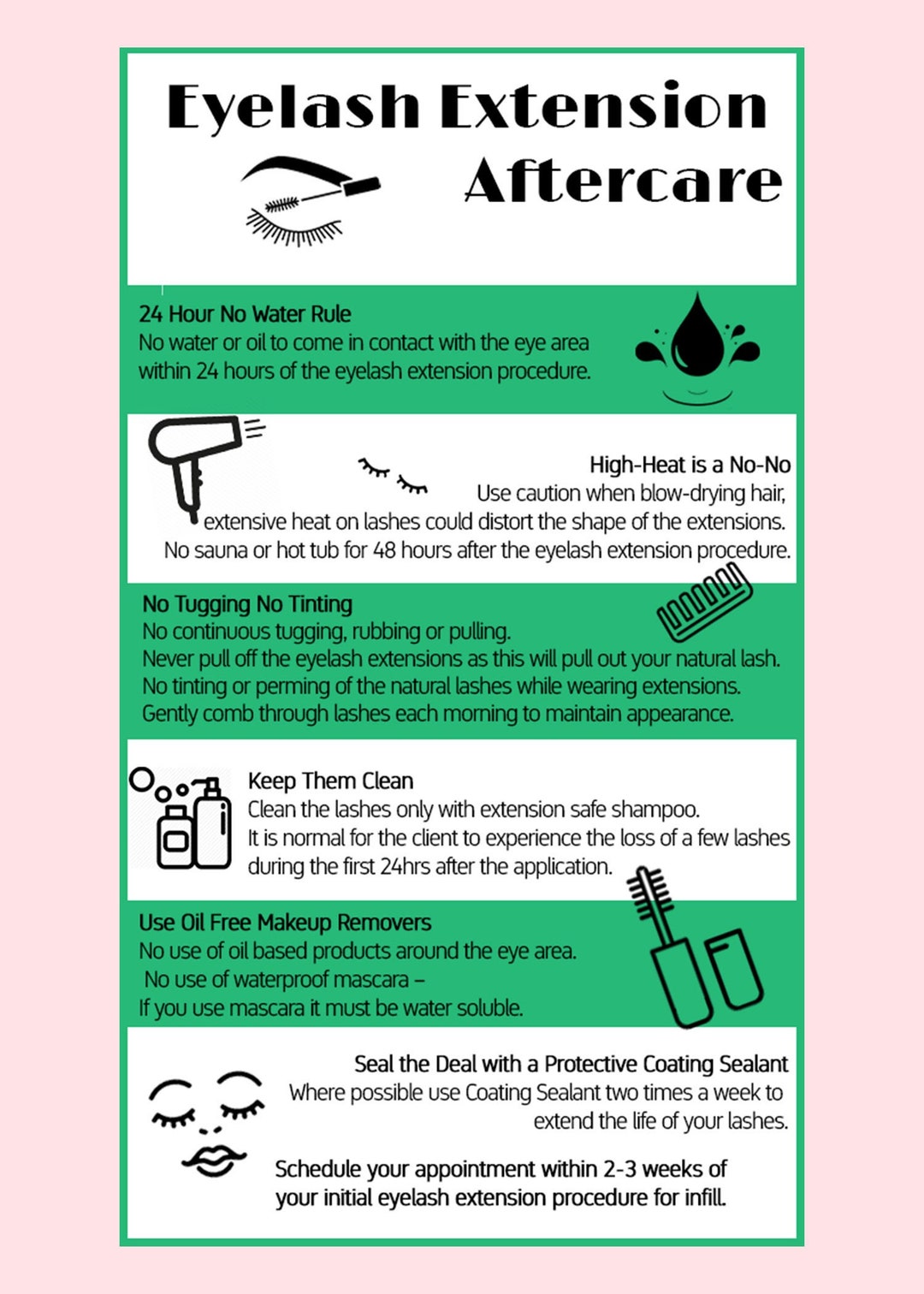 Eyelash Extension Aftercare Card Extensions Technicia Beauty - Etsy