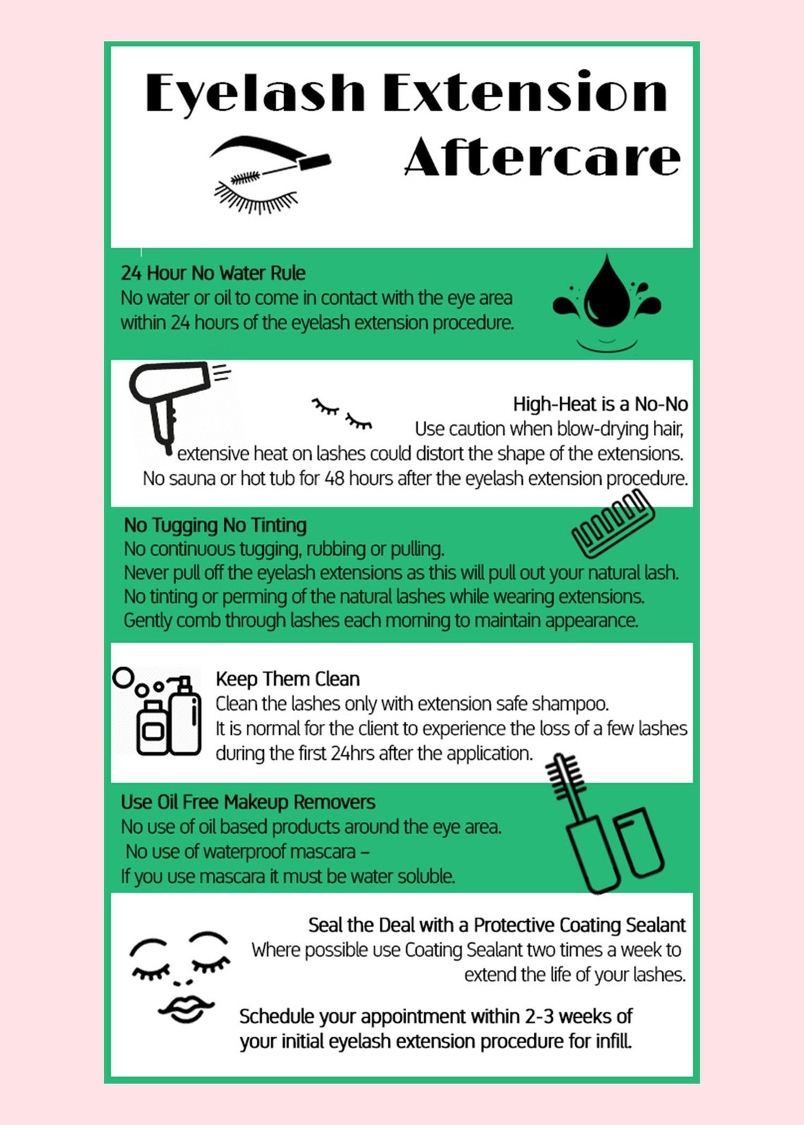 Eyelash Extension Aftercare Card Extensions Technicia Beauty - Etsy