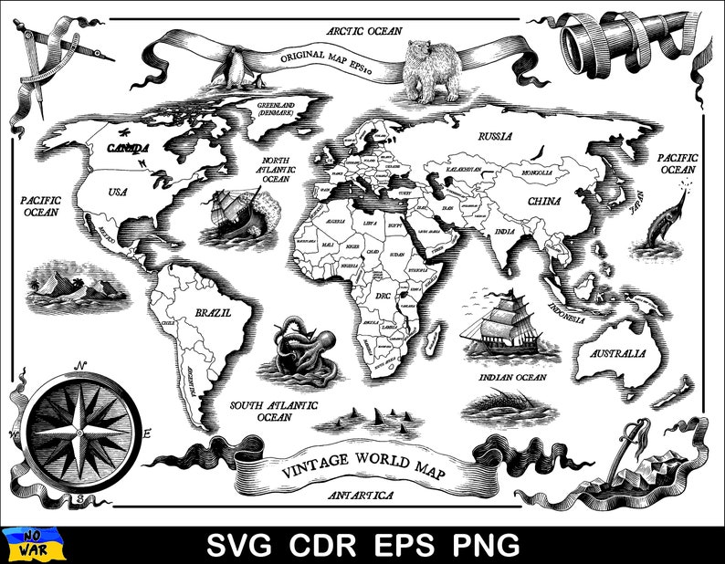 Vintage World Map Svg, Vintage Svg, Pirate Map Svg, Old Map Svg ...