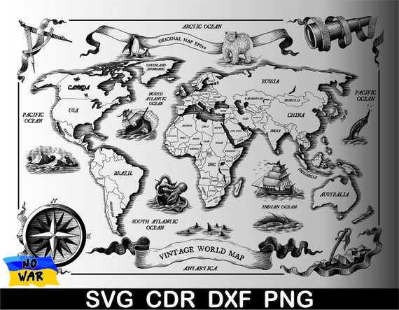 Vintage World Map Svg Vintage Svg Pirate Map Svg Old Map - Etsy