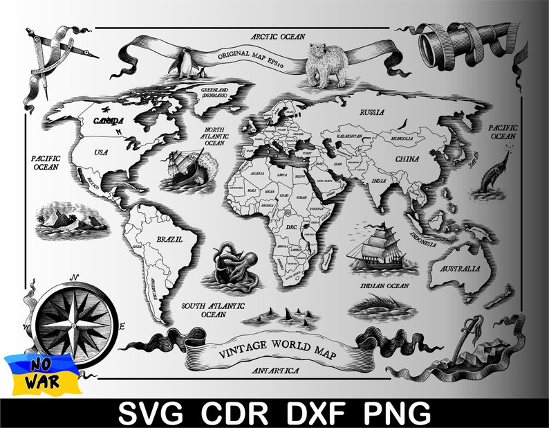 Vintage World Map Svg Vintage Svg Pirate Map Svg Old Map - Etsy