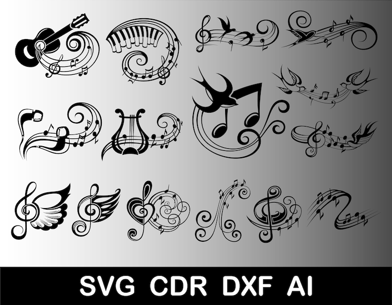 Music Notes Svg, Ornaments Musical Instruments, Music Guitar Svg - Etsy