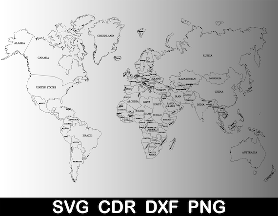 World Map Svg World Map Svg Clipart Silhouette Laser Cut | Etsy