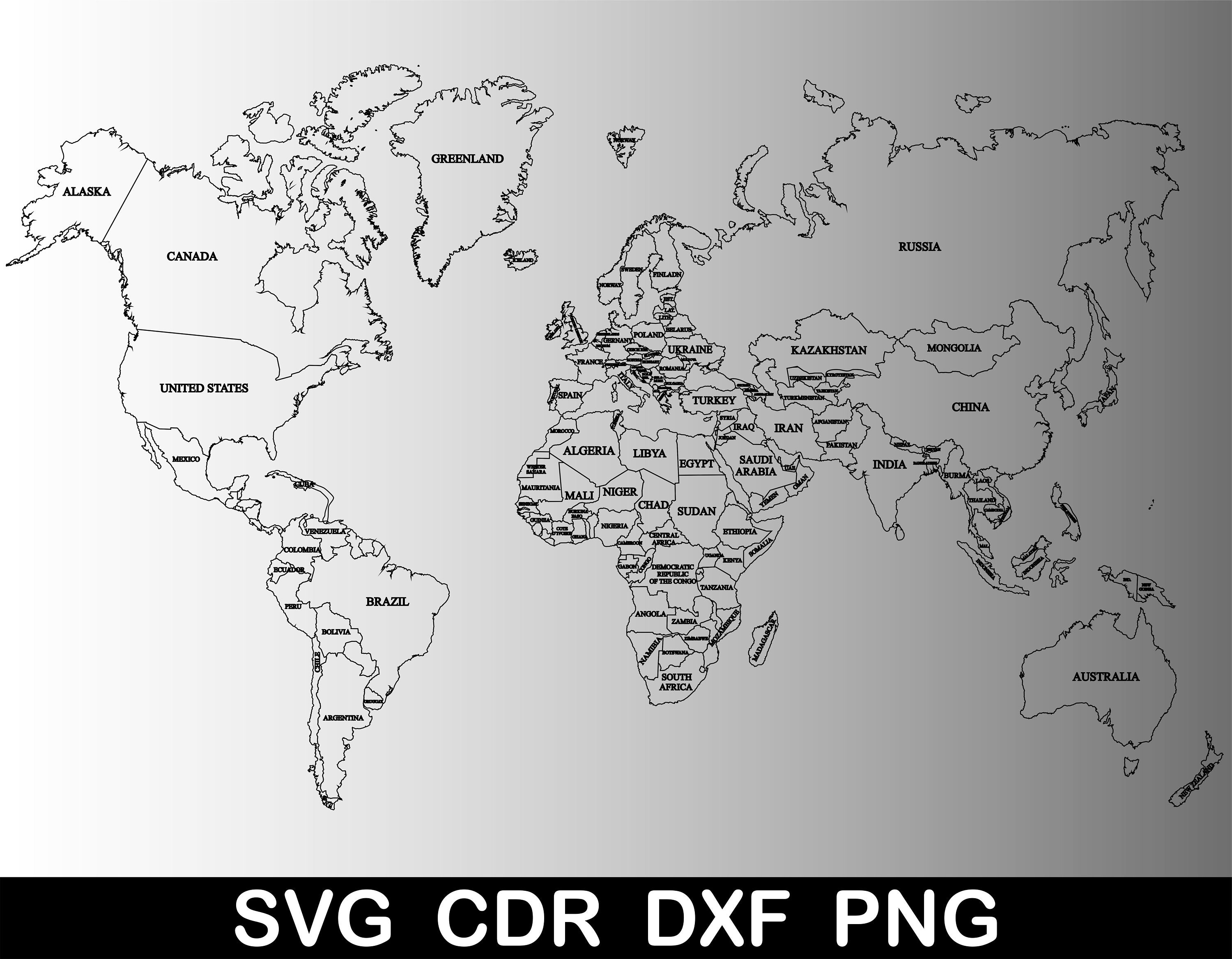 World Map Svg World Map Svg Clipart Silhouette Laser Cut - Etsy Australia