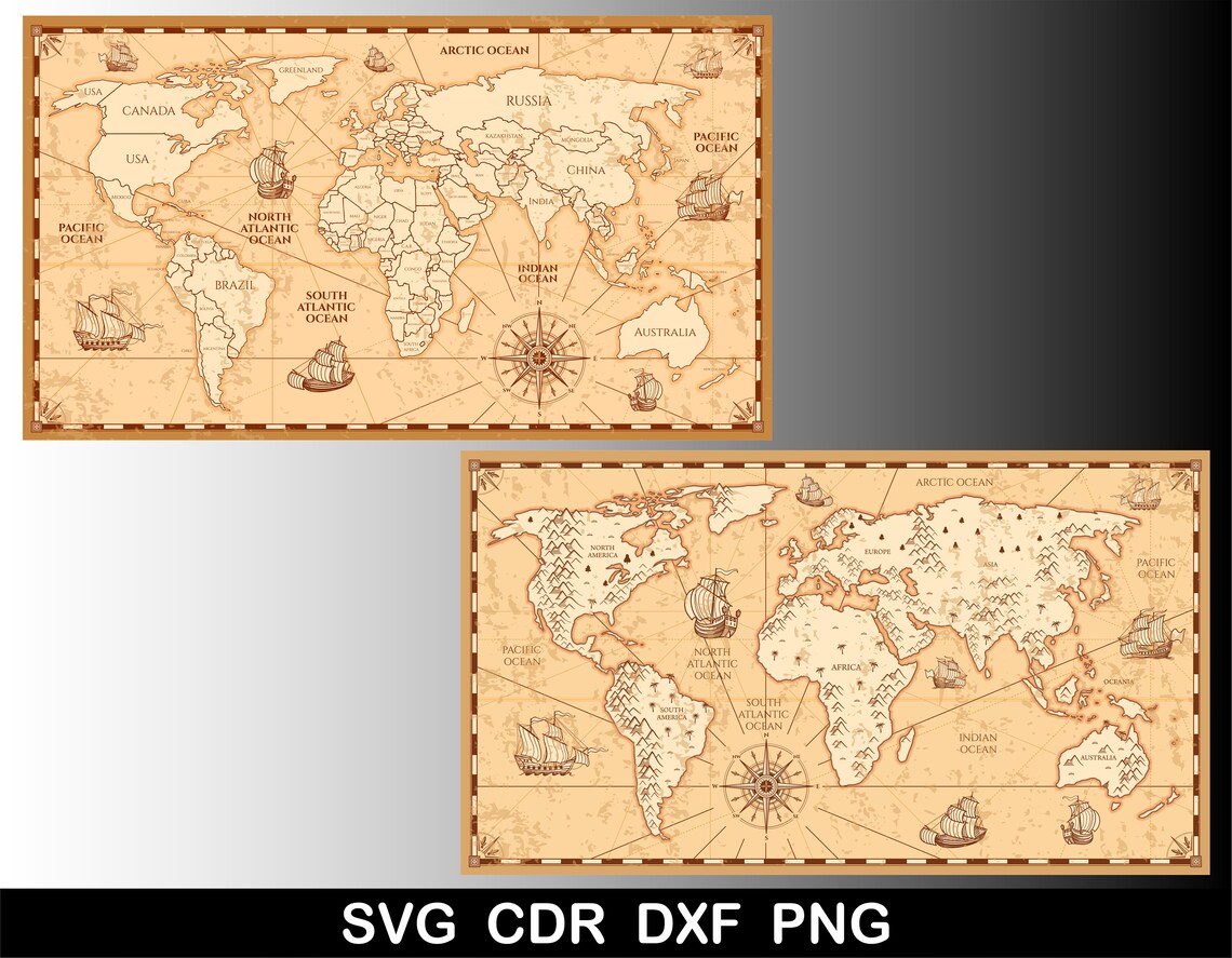 World Map Svg Svg World Map Pirate Map Svg Travel Svg - Etsy