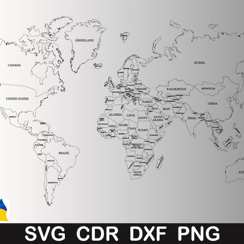 World Map Svg Laser Cut File World Map DXF Svg World Map - Etsy