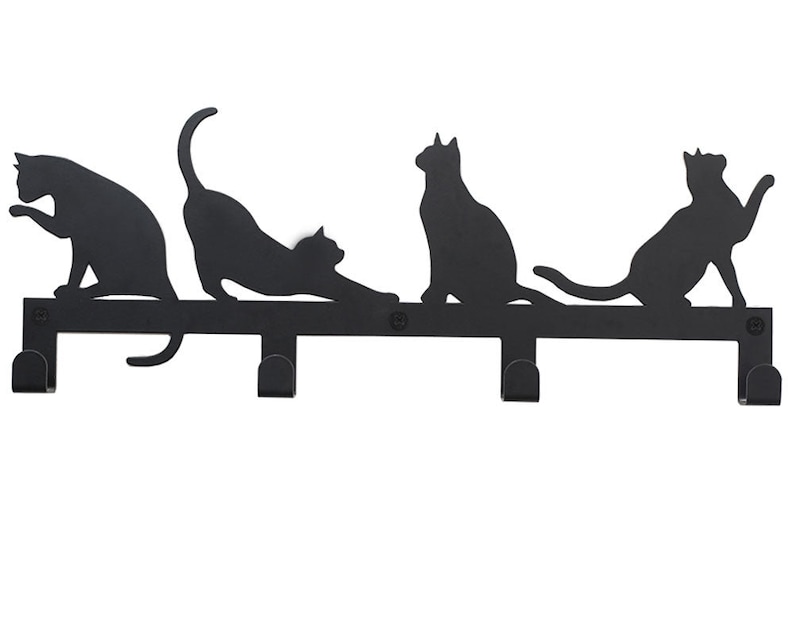 4 Hooks Wall Mounted Holder With Cat Décor - MD18003-B - Etsy