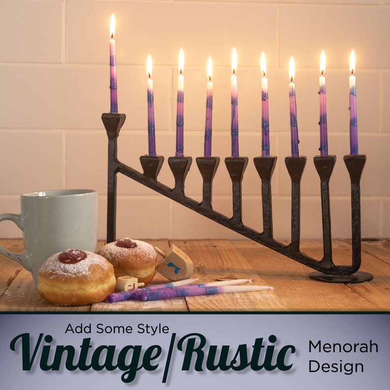 9 Candle Handmade Iron Chanukah Menorah 2 Bases Design by Stur-de ...