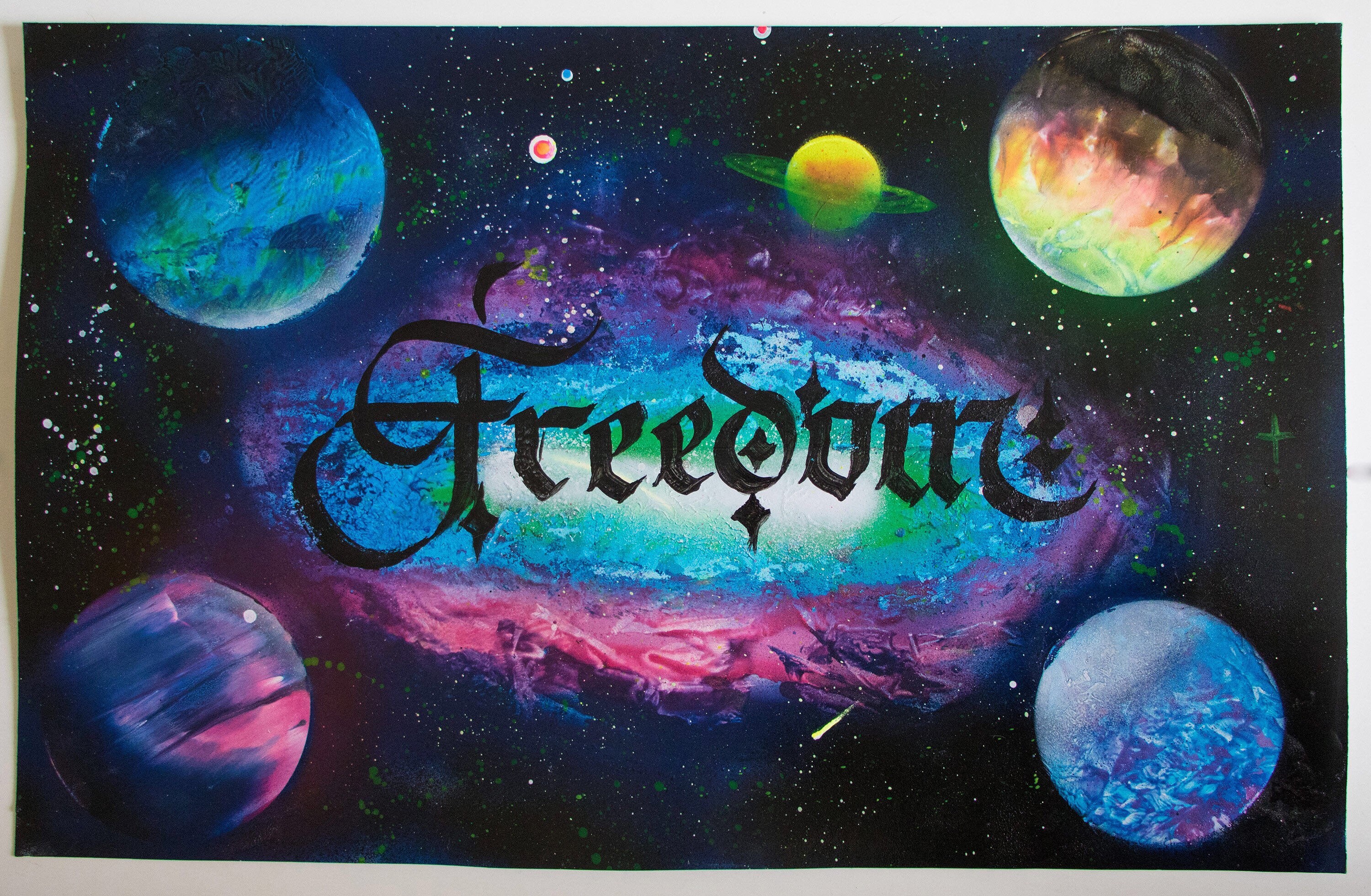 FREEDOM Original Art Spray Paint Poster Neon Glow in Dark Wall ...